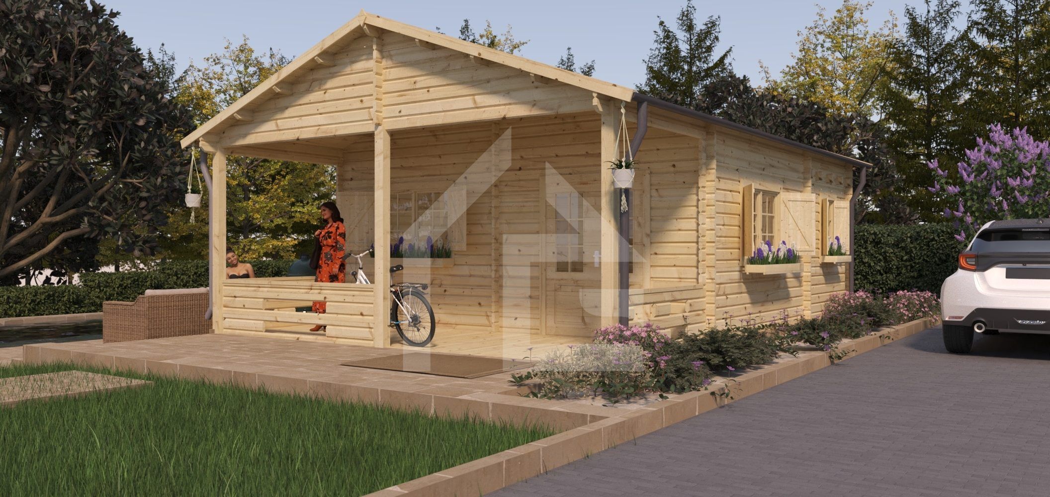 Casa in legno Kalvia 1 (44mm) 5,9 x 8,1 m, 35 ㎡ + 12 ㎡ di porticato ...